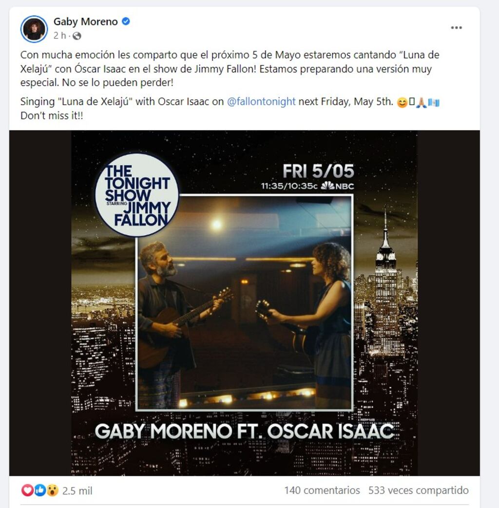 ¡Qué orgullo! Gaby Moreno y Oscar Isaac estarán en el programa de Jimmy ...