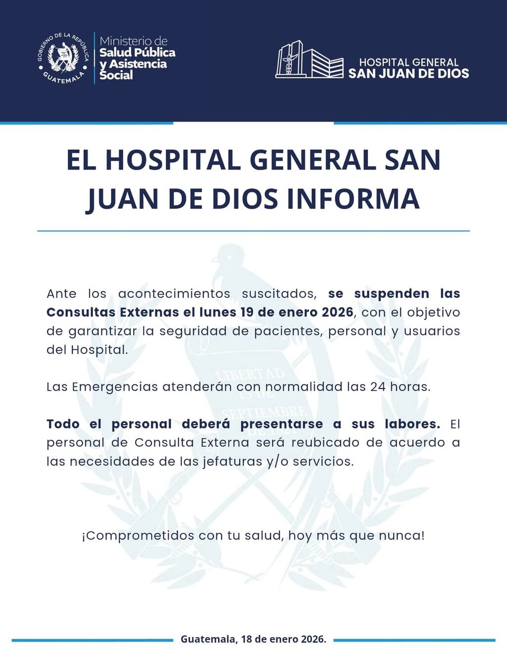 Hospital Roosevelt suspende visitas y consultas externas – Publinews
